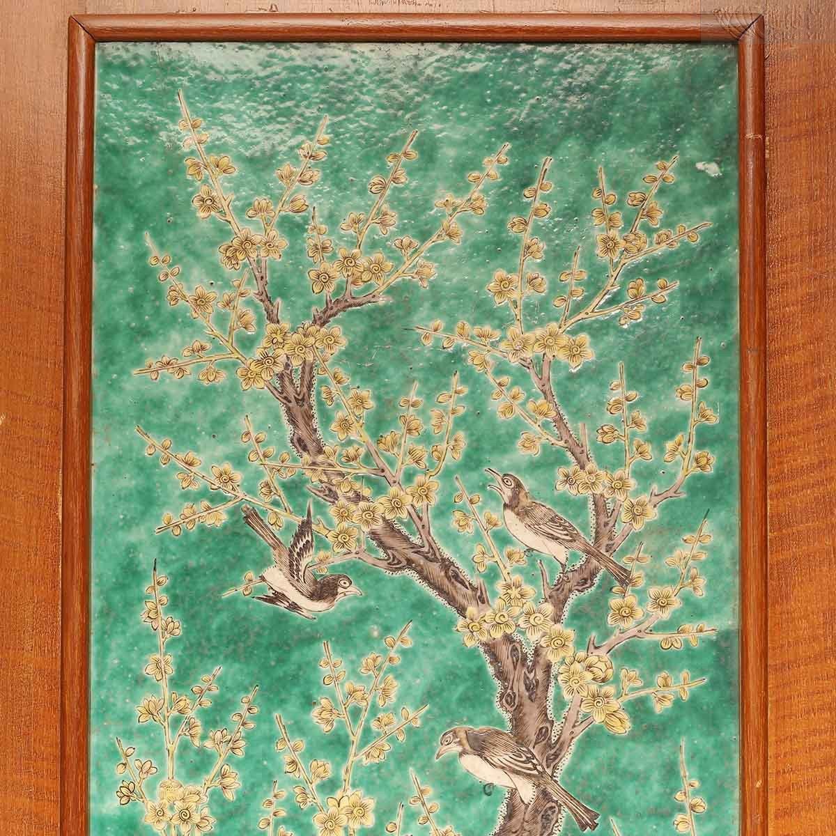 A Green-Ground Sancai 'Magpie and Prunus' Plaque CiBeiYin