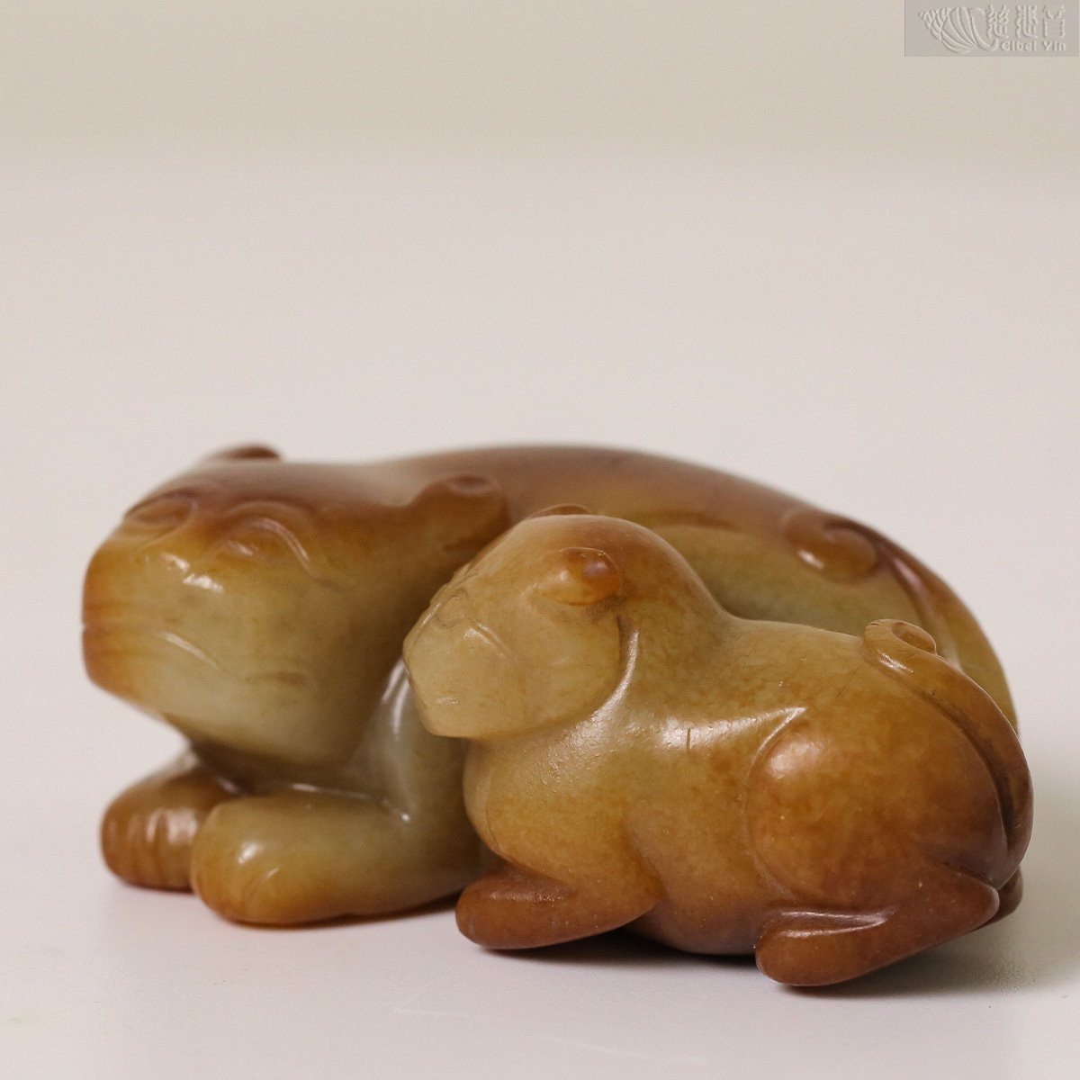 A Yellow and Russet Jade 'Tiger and Cub' Group CiBeiYin