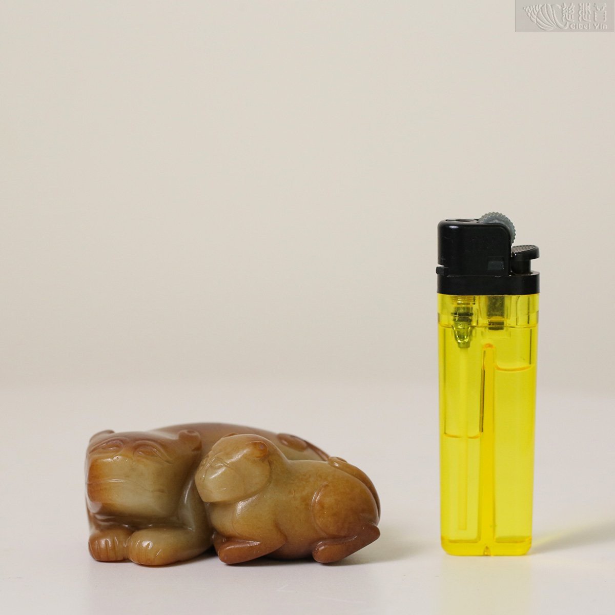 A Yellow and Russet Jade 'Tiger and Cub' Group CiBeiYin